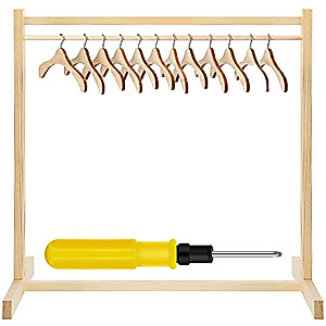 Estune 15.7 Inches Dog Garment Rack with 12 Wood Pet Clothes Hanger Wooden Dog Dress up Storage Small Dog Closet Pet Clothes Organizer Accessories for Doll Cat and Puppy