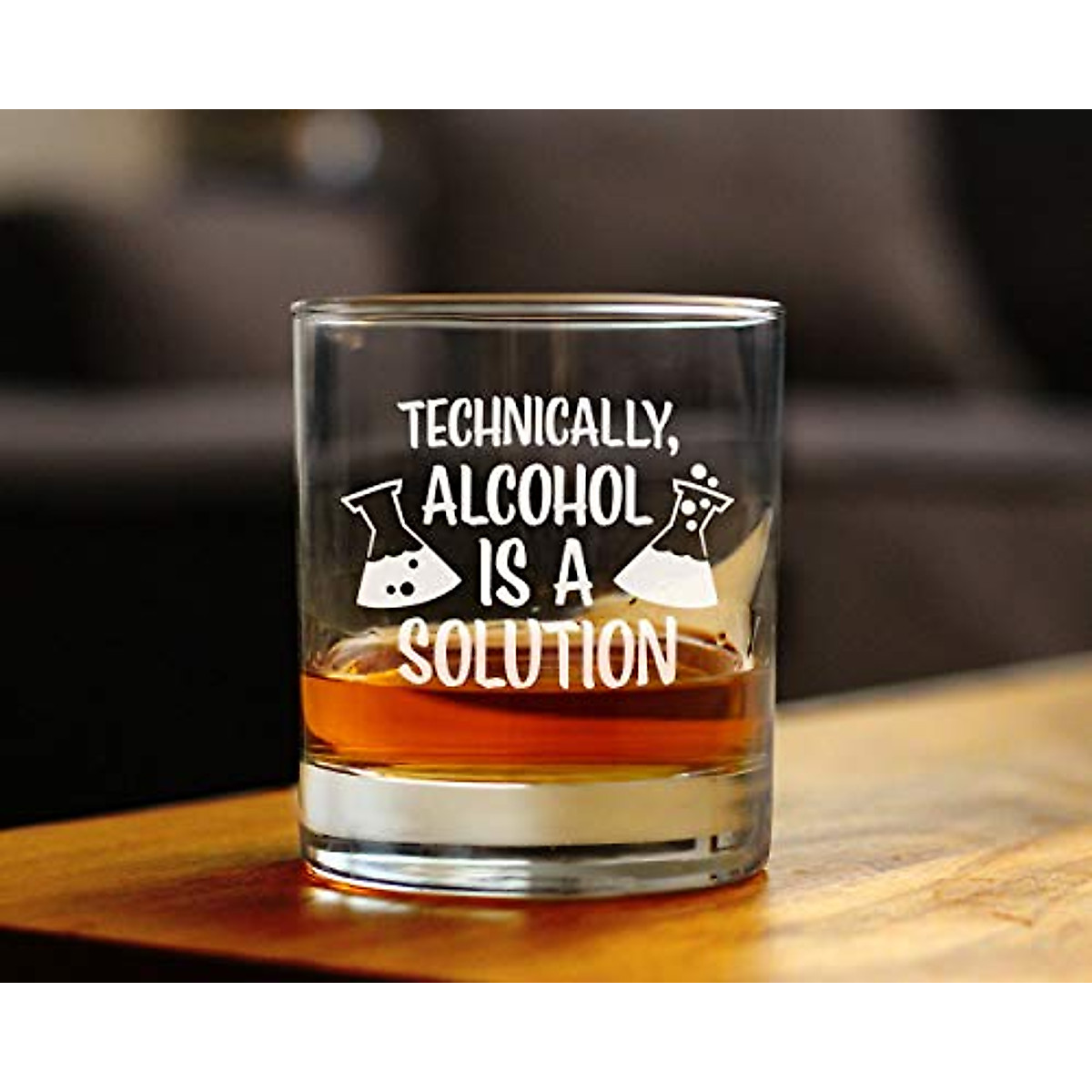 Alcohol Is A Solution - Whiskey Rocks Glass - Funny Science Teacher Gifts for Women & Men - Fun Drinking Decor - 10.25 Oz