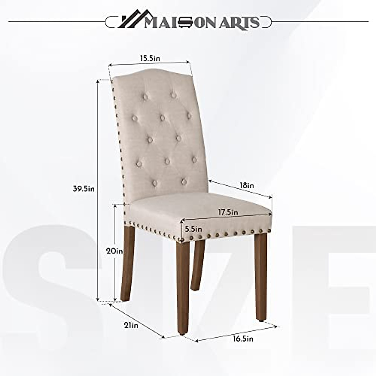MAISON ARTS Upholstered Parsons Dining Chairs Set of 6, Linen Fabric Dining Room Chairs with Nailhead Trim and Solid Wood Legs Dining Room Kitchen Side Chairs (Beige)