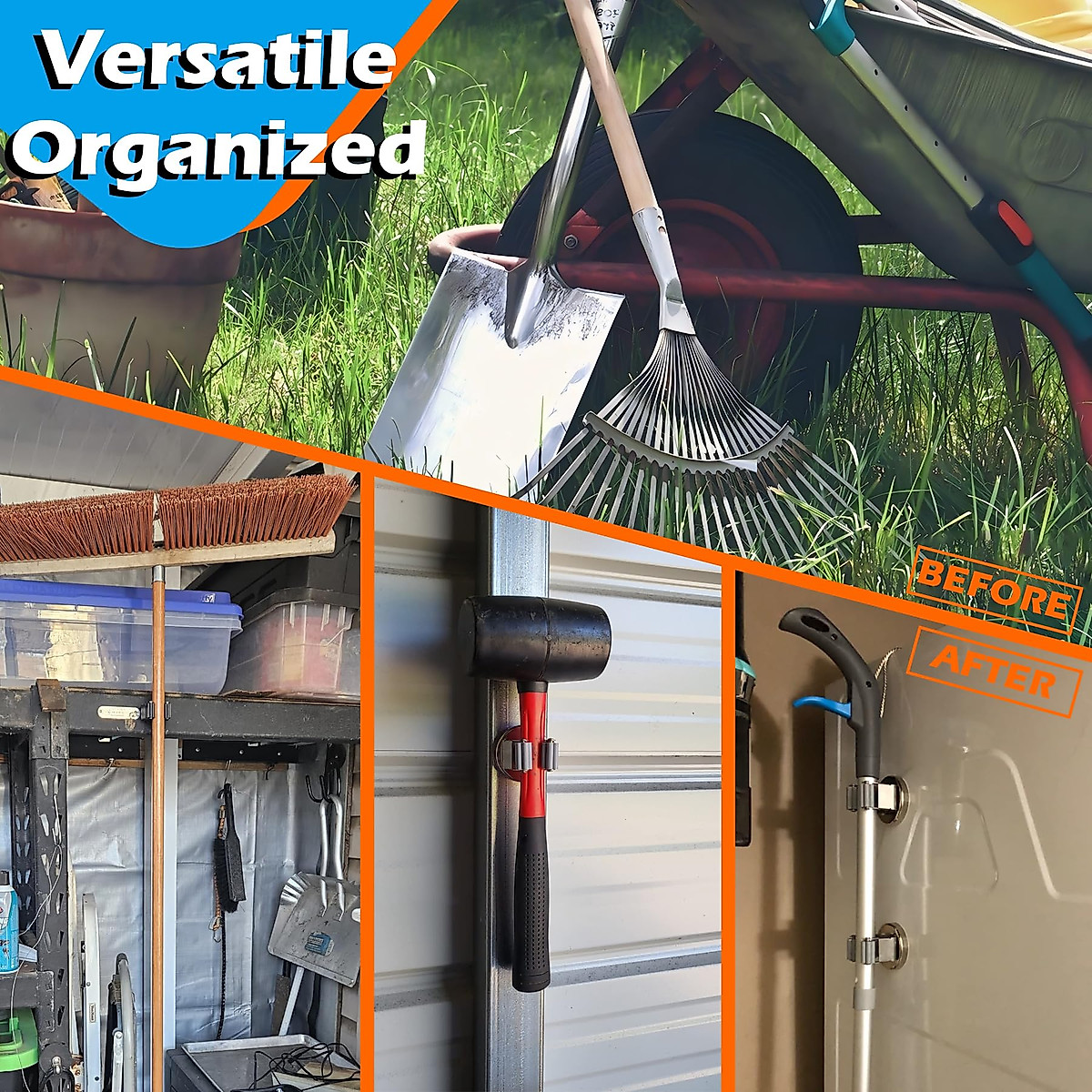 MUTUACTOR Heavy Duty Magnetic Hooks,Strong Magnetic Mop Broom Holder Wall Mount,No Drilling Movable Broom Clip Mop Rack for Garage Kitchen Laundry Tools Organizer and Management(2packs,Silver)