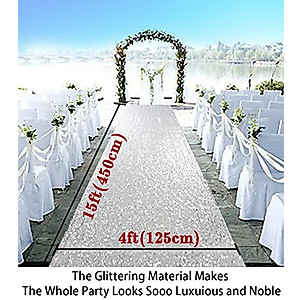 Aisle Runners for Weddings Aisle Runner Sequin Aisle Runner 4FTx15FT Aisle Runner for Wedding Ceremony Runner Rug for Hallway Carpet Runner for Grass Outdoor Indoor Party (4ftx15ft, Silver)