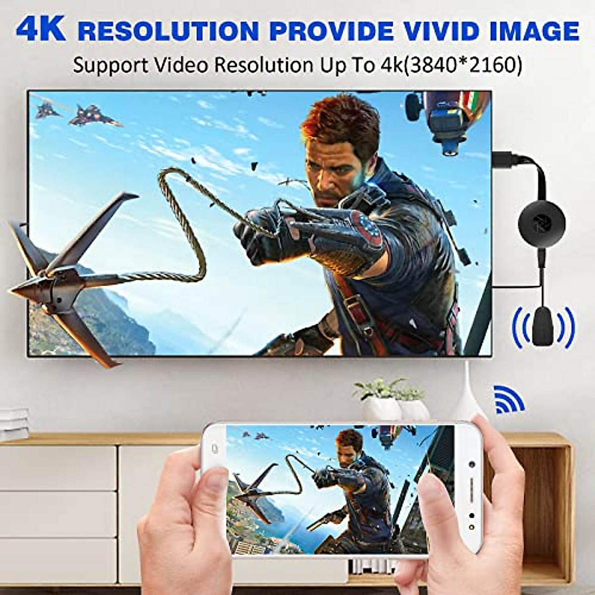 Wireless Display Dongle Adapter, Tsemy 4K HDMI Wireless Adapter MiraScreen Dongle Streaming Media Player Screen Mirroring from Small to Big Screen, Support Miracast Airplay DLNA TV Monitor Projector
