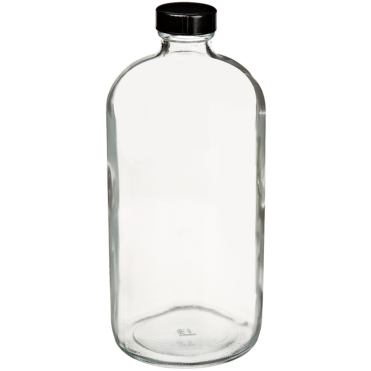 JG Finneran D0149-32 Clear Borosilicate Glass Standard Boston Round Bottle with Black Phenolic Closure, PE Cone Lined, 33-400mm Cap Size, 32oz Capacity (Pack of 12)