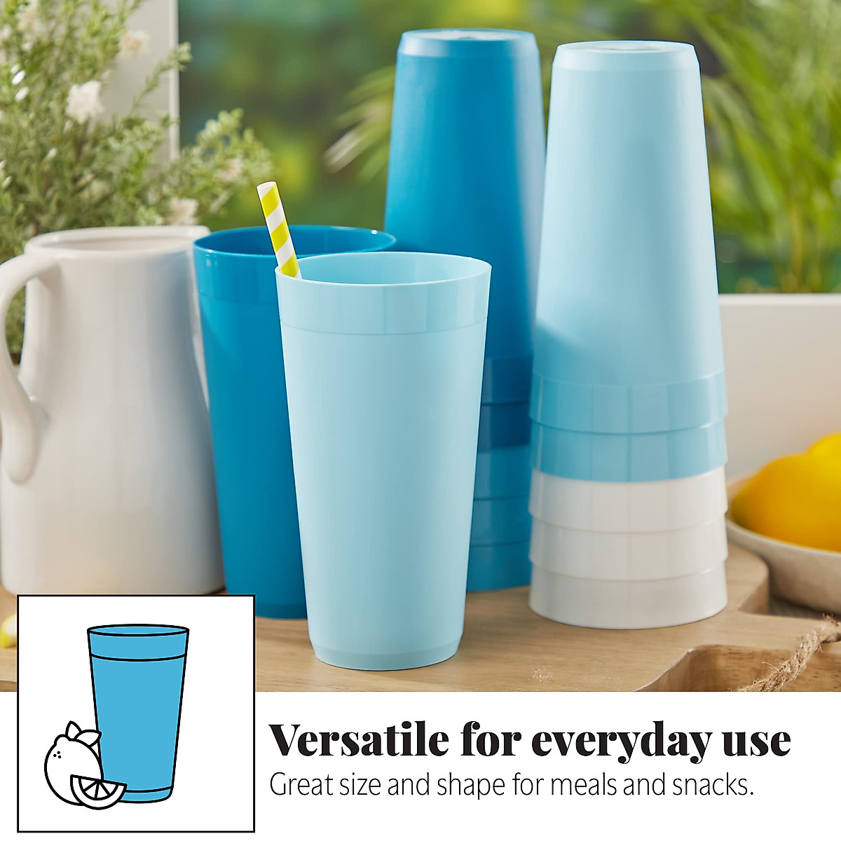 US Acrylic Newport 32 ounce Unbreakable Plastic Stackable Iced-Tea Tumblers in Blue Sky | Set of 12 Drinking Cups | Reusable, BPA-free, Made in the USA, Top-rack Dishwasher and Microwave Safe