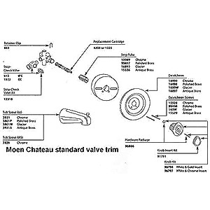 96797 Faucet Handle Kit Replacement Compatible Moen Chateau Tub and Shower Knob, Chrome and White Insert