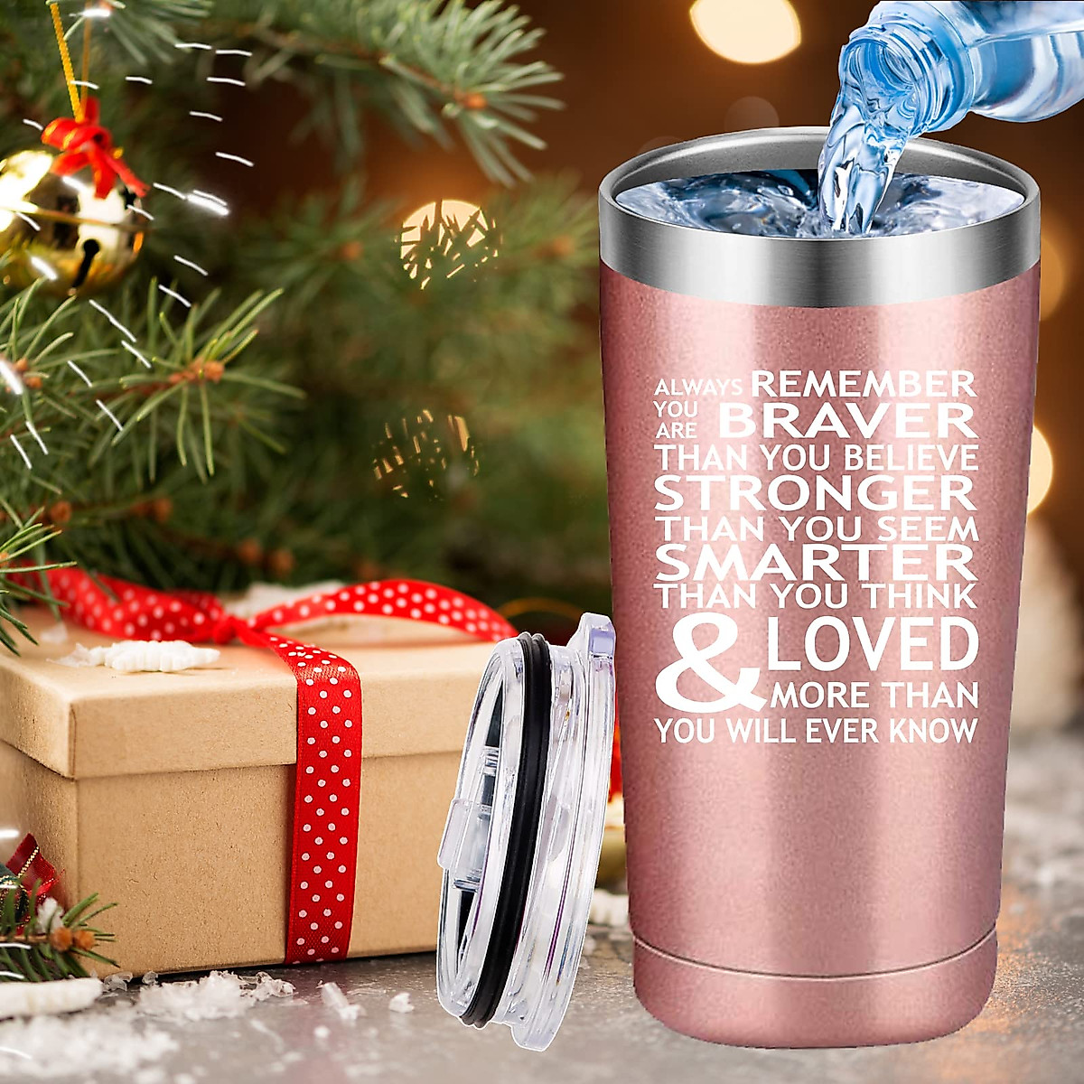 Mamihlap Inspirational Travel Mug Tumbler for Men Women.Always Remember You Are Braver Than You Believe.Thank You Inspirational Gifts for Coworker Friends Son Daughter Brother Sister(20 oz Rose Gold)