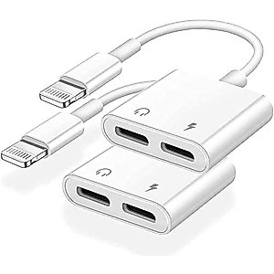 [Apple MFi Certified] Dual 2in1 Lightning Headphone Audio & Charger Adapter Splitter for iPhone iPad,2 Pack iPhone Headphone Adapter for iPhone 14/13/ 12/11/ XS/XS Max/XR/X/ 8/8plus/7/7 Plus/iPad
