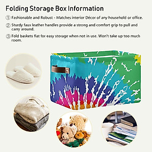 Kigai Tie Dye Storage Baskets Rectangle Foldable Canvas Fabric Organizer Storage Boxes with Handles for Home Office Decorative Closet Shelves Clothes Storage