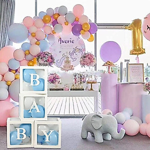 JOYYPOP Baby Boxes with Letters for Baby Shower, 4 Transparent Balloon Boxes with 16 Letters for Boys & Girls Birthday, Gender Reveal Decorations and Wedding Party(White)