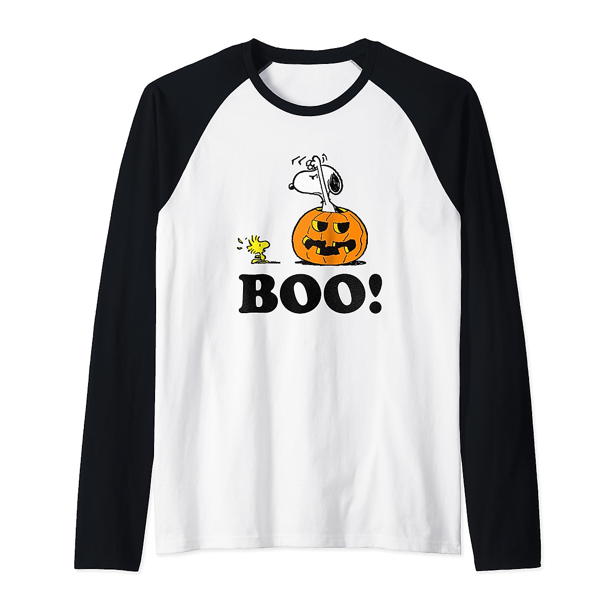 Peanuts Halloween Snoopy Woodstock BOO! Raglan Baseball Tee