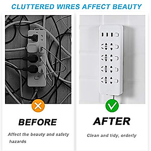 ACKLLR 4 Pack Self Adhesive Power Strip Holder Fixator Wall Mount Plug-in Socket Fixer Bracket Stand with 16 Pcs Cable Organizer Clips Clear for Remote Control Router Desk Computer Kitchen Home Office