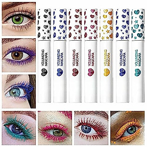 MAEPEOR Colored Mascara 7 Pack Waterproof and Smudgeproof Longlasting Mascara Cruelty Free & Vegan Volume Mascara (7 Colors Set 1)