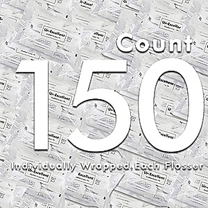 150 Count Dental Flossers Each Individually Wrapped , Floss Singles Bag, Travel Hotel Restaurant Office Car Dental Floss, Floss Picks Oral Care Teeth Clean Flat Wire