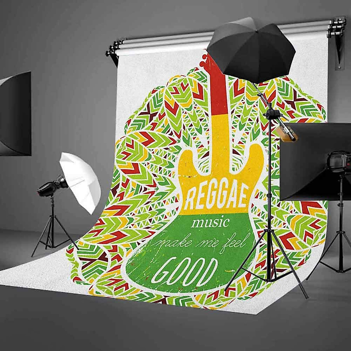 5x7 FT Rasta Vinyl Photography Backdrop,Reggae Music Makes Me Feel Good Quote Jamaican Island Culture Iconic Guitar Background for Baby Birthday Party Wedding Graduation Home Decoration