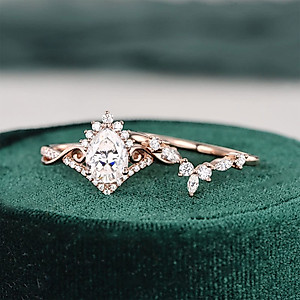 YDD 14k Rose Gold Infinity 1.2CT Pear Shape Moissanite Engagement Rings for Women, Vintage Bridal Set Unique Vine Brilliant Halo Ring Wedding Set Anniversary Free Engraved