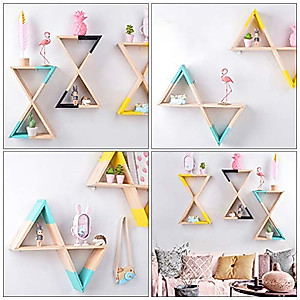 Garneck Wall Shelf Decor Wooden Floating Shelf Triangle Funnel Shaped Shelf Organizer Wall Mount Decorative Display Shelves Home Office Wall Storage Holder Green Botanical Decor