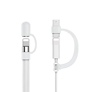 MoKo Pencil Cap Holder Fit Apple Pencil 1st Generation, USB Cable Tether and Pencil Cap, Fit New iPad 10th Generation 2022, iPad 9th/8th/7th/6th Gen, iPad Mini 5,White