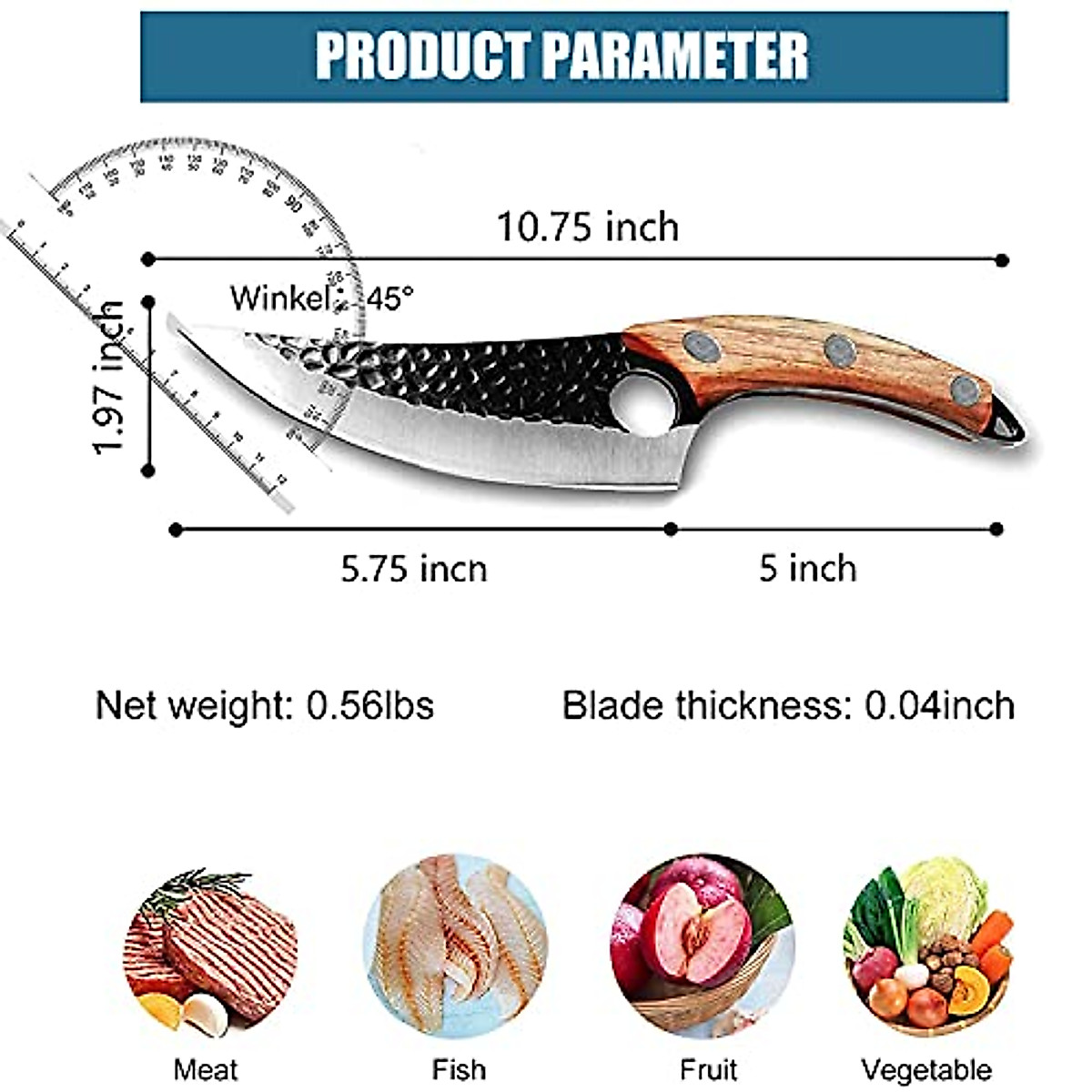 ZENG Butcher Knife Hand Forged Boning Knife with Sheath, Viking Knife, Huusk Japanese Knife, High Carbon Steel Fillet Chef Knife Meat Cleaver Knife for Kitchen, Camping, BBQ