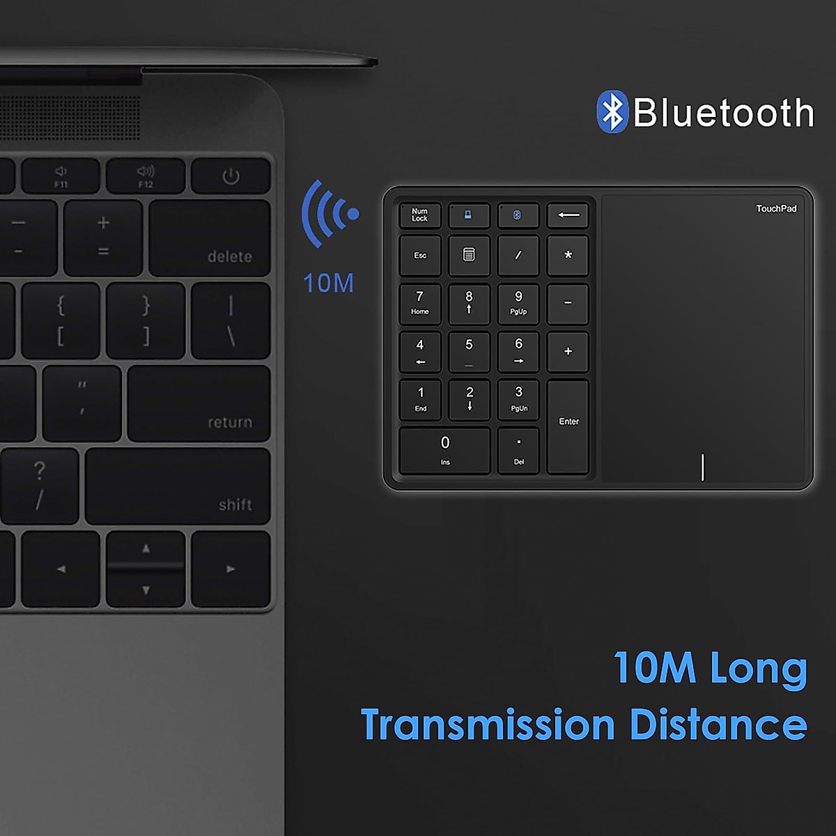 Sanpyl Numeric Keypad, 2.4G Bluetooth Number Pad Type C Numpad Keypad with Touchpad, Bluetooth 2.4G Dual Mode Laptop Keypad, for PC Desktop, Laptop, Notebook Computer(Grey)