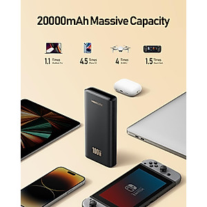 VEEKTOMX Power Bank Fast Charging, 65W 20000mAh Laptop Portable Charger USB C PD& QC 3.0 Battery Pack Compatible with iPhone 14/13/12/11 Pro Mini IPad Samsung Switch MacBook Dell XPS IPad