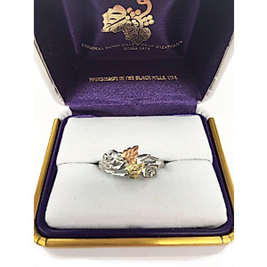 Leaf and Scrolling Vine Ring, Sterling Silver, 12k Green and Rose Gold Black Hills Gold Motif, Size 3.75