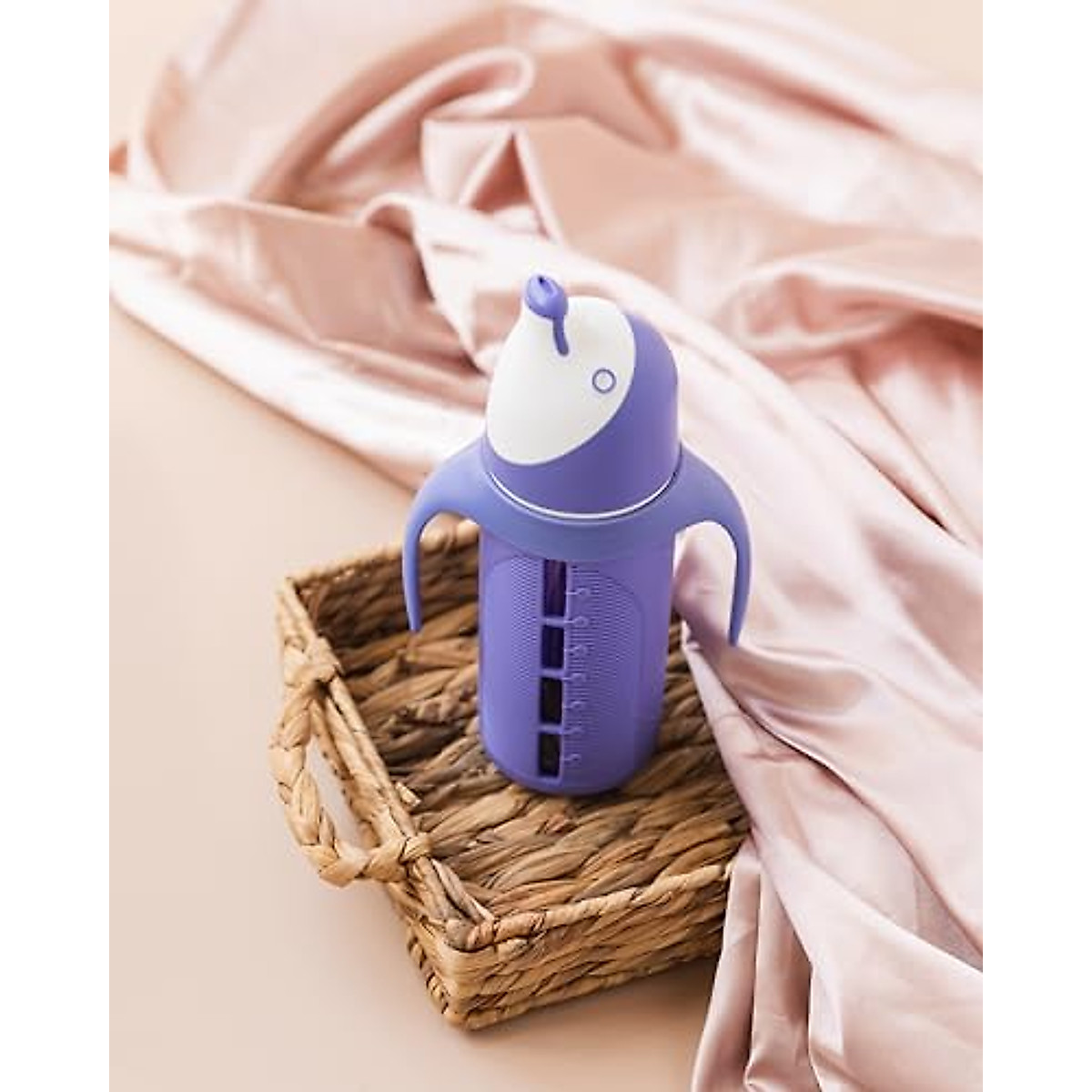 Tabor Place Glass Sippy Cup for Toddlers - The Luca | Spill-proof | Silicone Straw | Indigo Purple | 8 oz | Liquids Never Touch Plastic | Removable Handles