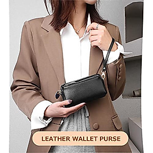 SMITH SURSEE Genuine Leather Clutch Wallet for Women Triple Zip Small Crossbody Bag Designer Wristlet Purses with Shoulder