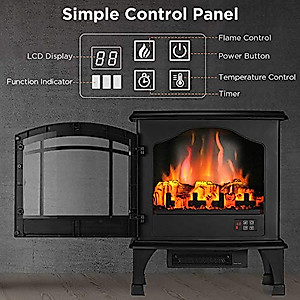 TURBRO Suburbs TS23 Electric Fireplace Heater, 23” FREESTANDING Fireplace Stove with Realistic Adjustable Flame Effect - CSA Certified - OVERHEATING Safety Protection - Remote Control - 1400W, Black