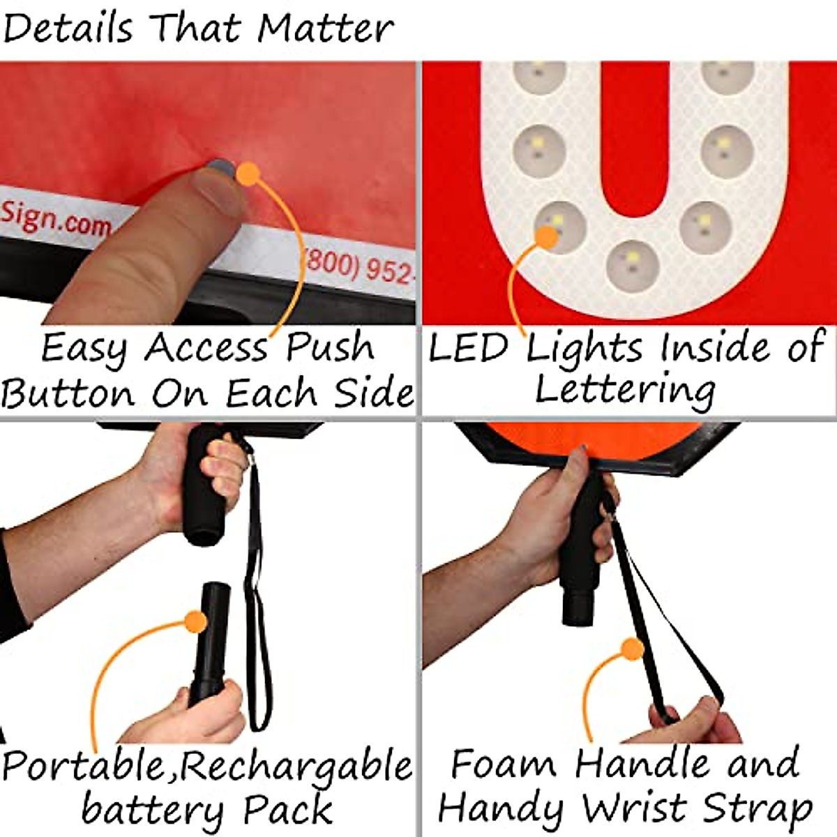 SmartSign LED STOP SLOW Paddle - Reflective Hand Held Stop Slow Sign with Handle, 18" Double-Sided, Steady/Flashing LED Light Modes, Rechargeable, Pack of 1