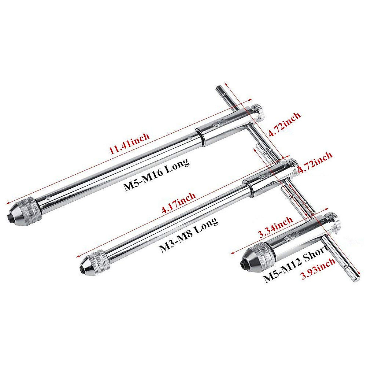 Yosoo Adjustable T-Handle Ratchet Tap Holder Wrench?Household Alloy Steel Silver Adjustable T Type One-Hand Ratchet Wrench Adjustable Tap Wrench T-Handle Tap Wrenches (M5-12 Short)