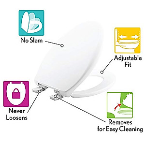 MAYFAIR 1887SLOW 000 Affinity Slow Close Removable Toilet Seat that will Never Loosen, Providing the Perfect Fit, ELONGATED, Long Lasting Solid Plastic, White