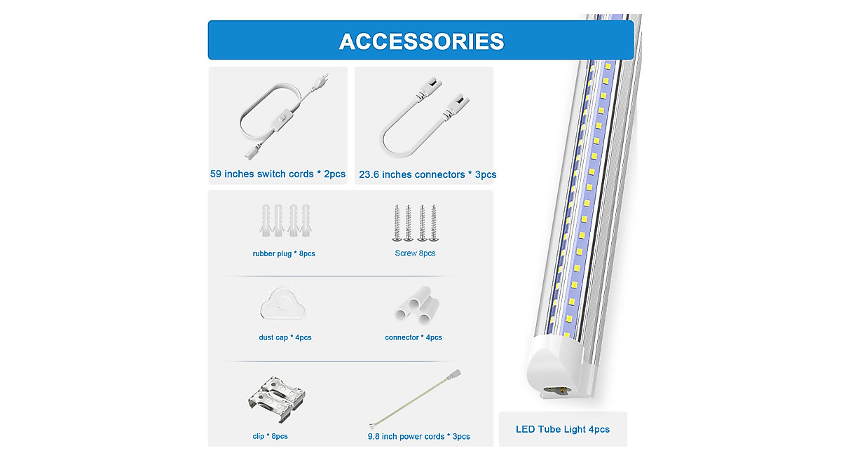3FT LED Shop Light Fixture, 22W 2200LM 6000K, Cool White, V Shape ...