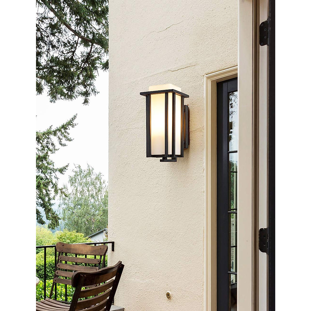 EERU Wall Sconce, Weather & Rust Resistant Black Finish with Frosted Glass, 12.2x5.9 inches, for Exterior House Front Porch Garage Driveway