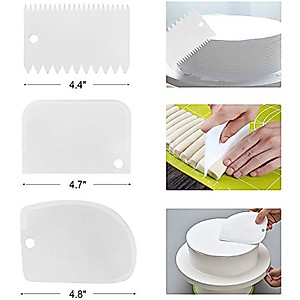 Cake Icing Spatula Set of 4 Packs(10"+8"+6"+4") and Cake Smoother Scraper Set of 3 Packs, Professional Stainless Steel Offset Spatula with Wooden Handle