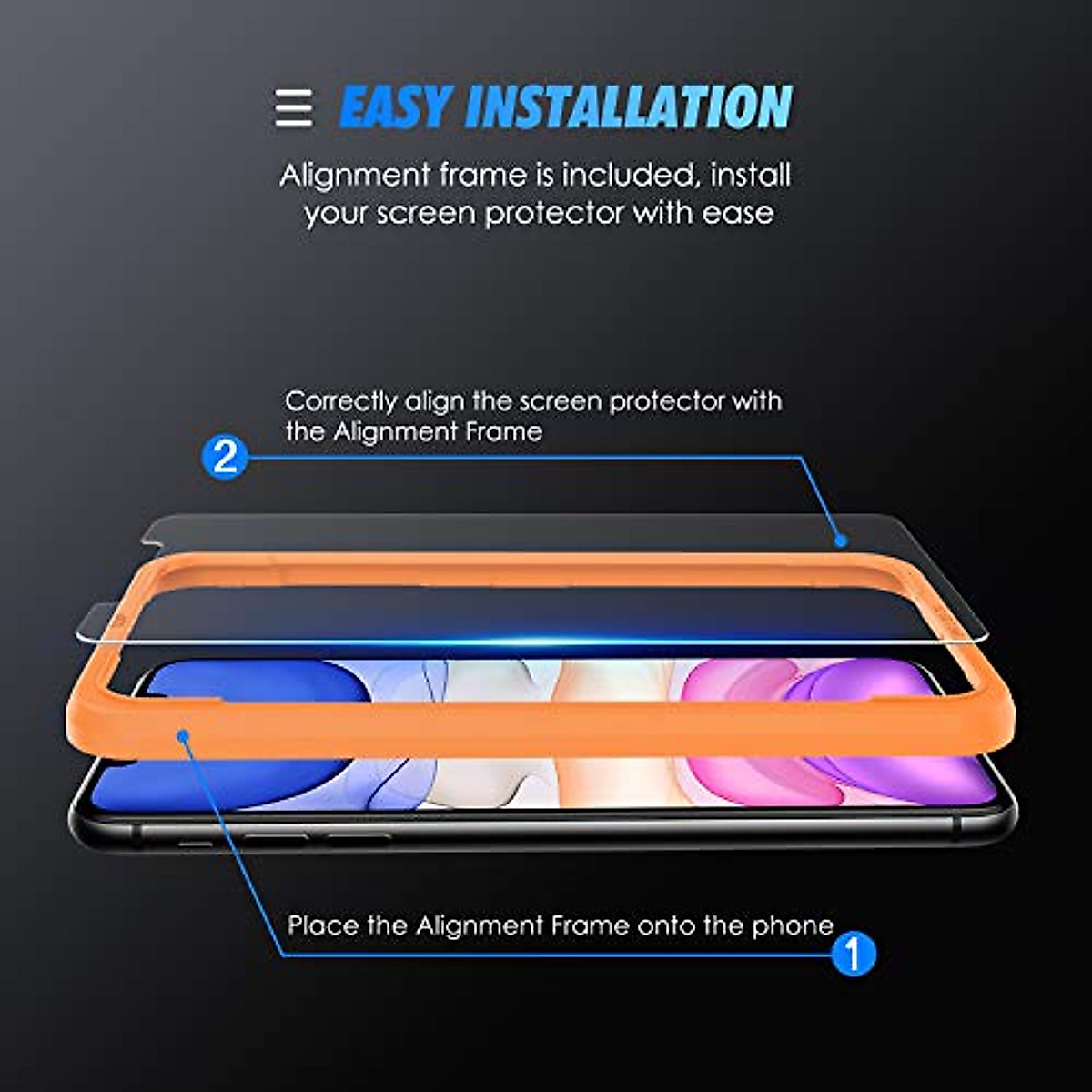 SPARIN Screen Protector Compatible with iPhone 11 / XR 6.1 inch, 4 Pack Tempered Glass with Alignment Frame