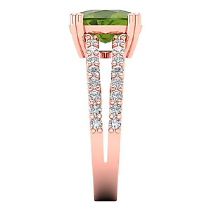 Clara Pucci 3.44ct Cushion Cut Solitaire Natural Vivid Green Peridot Proposal Designer Wedding Anniversary Bridal ring 14k Rose Gold 6.25
