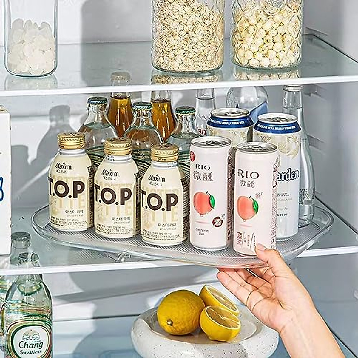 Lazy Susan Turntable Organizer for Refrigerator, Clear Rectangular Fridge Organizer Storage,Long Square Lazy Susan for Cabinet, Table, Pantry, Kitchen, Countertop(13.78"*10.24"*1.77")-1Pack