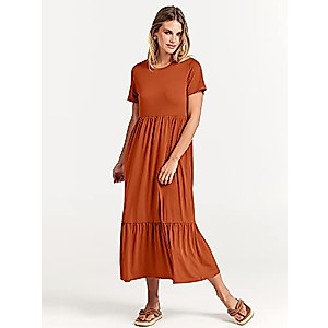 ANRABESS Women's Summer Casual Short Sleeve Crewneck Swing Dress Casual Flowy Tiered Maxi Beach Dress with Pockets 727zongse-S