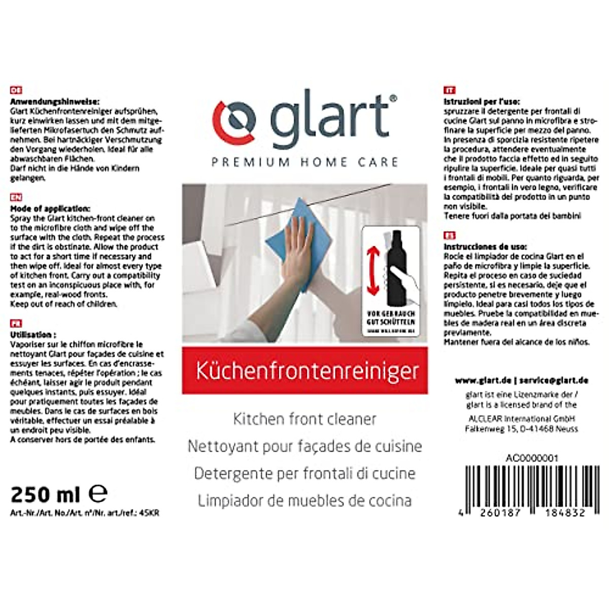 Glart kitchen cupboard door cleaner 250ml and universal waffle cloth