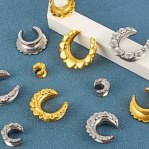 LADEMAYH 2Pcs 1 inch Gauges for Ears, Cute Gold 25mm Gauges for Ears, Heart 1 inch Plugs for Ears Surgical Steel Saddle Plugs Tunnels Ear Gauges Earrings