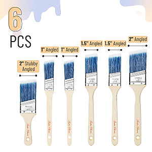 Bates- Paint Brushes, 6 Pack, 1", 1.5", 2", Angle Brushes, Treated Wood Handle, Paint Brushes for Walls, Stain Brush, Wall Paint Brushes, Furniture Paint Brushes for Painting Walls, Painting Brush