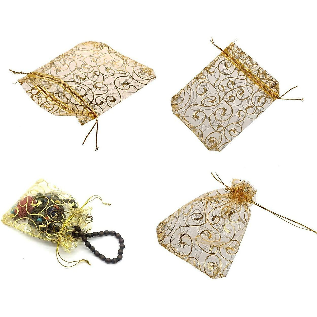 Wedding Favors Small Gift Bags, 100pcs 2.8x3.6 Inch (7x9cm) Gold Organza Bags for Party Favor Bags Small Business Candy Bags Mesh Bag (Gold, 2.8''x3.6'')