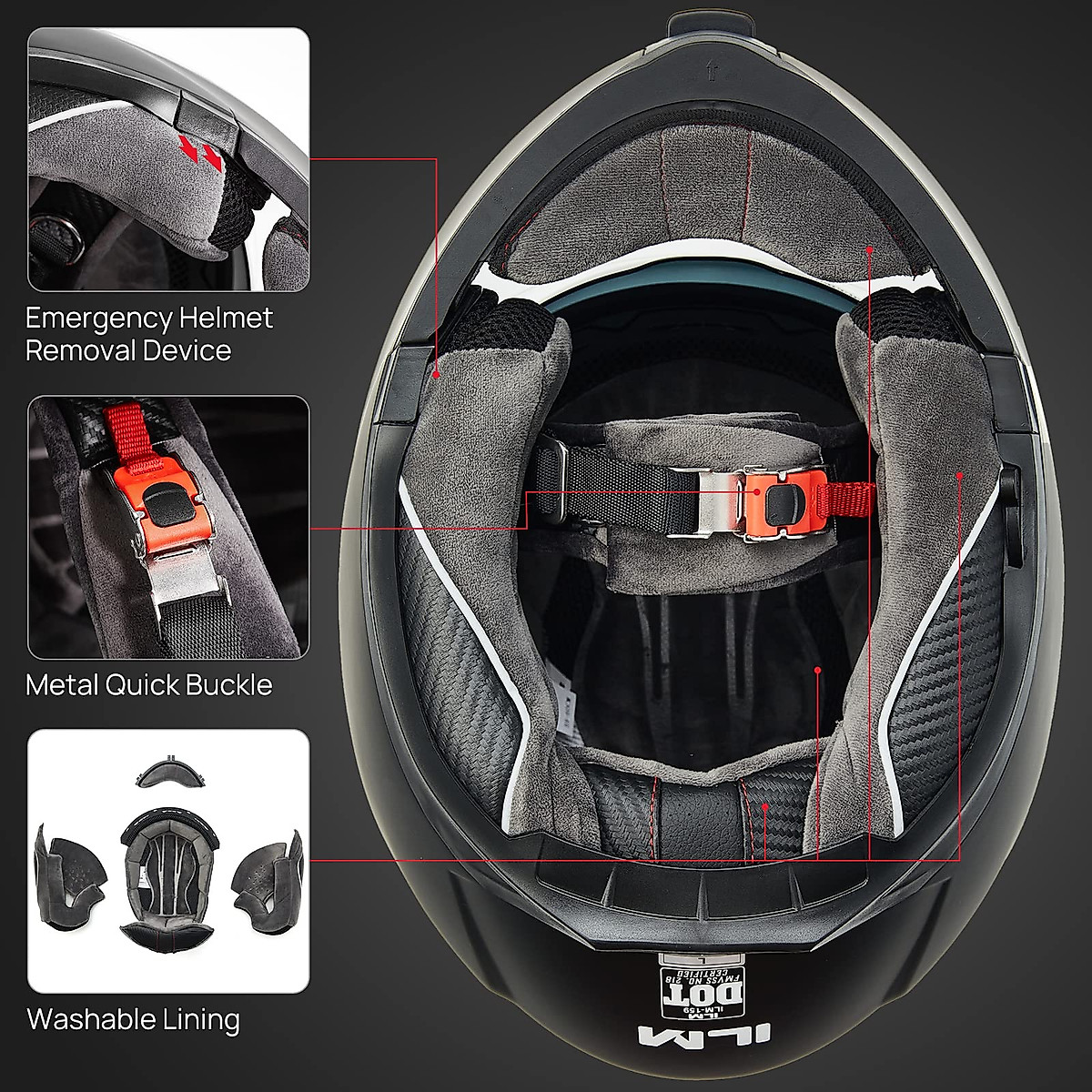 ILM Adult Motorcycle Modular Full Face Helmet Flip up Dual Visor DOT Approved Model 159(Gray,X-Large)