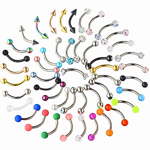 Suotarn 47pcs 16G Stainless Steel Eyebrow Piercing Rings Clear CZ Curved Barbell Helix Daith Rook Earrings Piercing Body Jewelry for Women Men