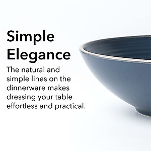 Arora RINGAR Round Stoneware 16pc Double Bowl Dinnerware Set for 4, Dinner Plates, Side Plates, Cereal Bowls, Pasta Bowls - Speckle Matte Blue (420796)