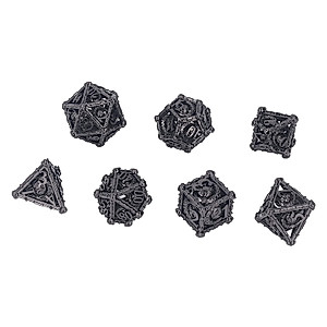 Keenso 7pcs Hollow Polyhedral Dice Set Brass Adult Christmas Party Board Game Dice Props for Role Playing Game