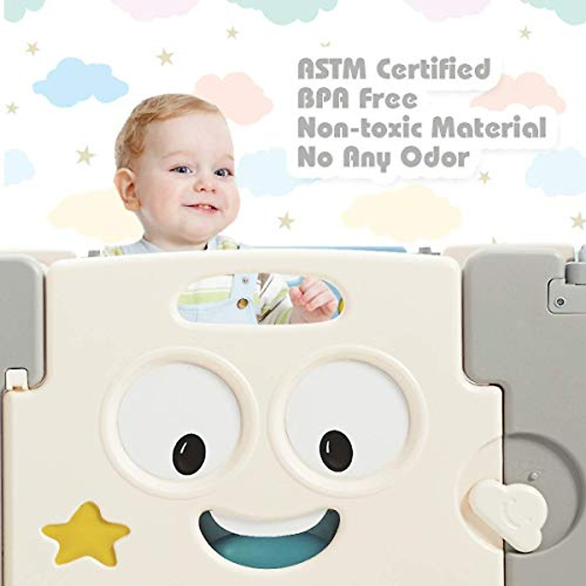 Costzon Foldable Baby Playpen, 14-Panel Baby Play Yards with Lock Door & Anti-Slip Rubber Bases, Indoor Outdoor Safety Baby Fence with Adjustable Shape for Children Toddlers (14 Panel, Multicolor)