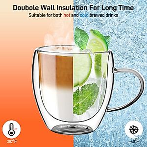 Dyserbuy Double Wall Glass Coffee Mugs Set of 4, 8.5oz Insulated Espresso Cups Coffee Cups, Drinking Glasses with Handle, Perfect for Latte,Cappuccino,Hot Chocolate,Tea and Juice