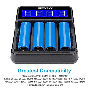 18650 Battery Charger, SEIVI LCD Display Universal Smart Charger for Rechargeable Batteries Li-ion Batteries 18650 26650 18490 17670 17500 16340 14500, Ni-MH/Ni-Cd A AA AAA Batteries
