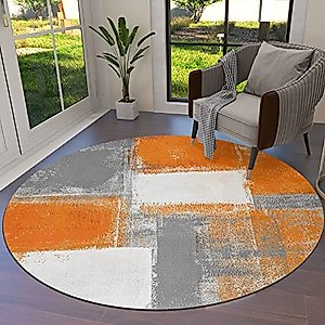 Thanksgiving Rugs Abstract Geometric Graffiti Oil Painting Orange Carpet Non-Slip Area Rug Stain-Proof Accent Area Rug for Bedroom Living Room Home Decoration, 6 Feet Soft Round Carpet Absorbent